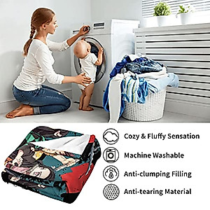 Fascinated Demon Blanket, Ultra Soft Nezuko Blanket Flannel, Durable Tanjiro Blankets, All Season Zunitsu Blanket, Anime Cartoon Unisex Throw Blanket for Office, Bedding, Living Room