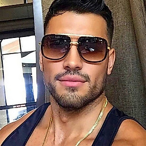 FEISEDY Retro Trendy Aviator Sunglasses Women Men Classic Vintage Square Sunglasses 70s Large Metal Shades B2321