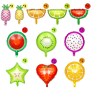 30 Pieces Fruit Balloons Fruit Aluminum Foil Balloons Tutti Frutti Party Decorations Tropical Fruit Balloons for Birthday Fruit Themed Party Decorations, 2 Sizes