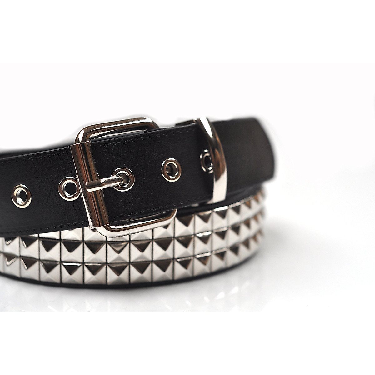 foolsGold 3 Row Pyramid Studded Stud Black Belt XL (40" - 44")
