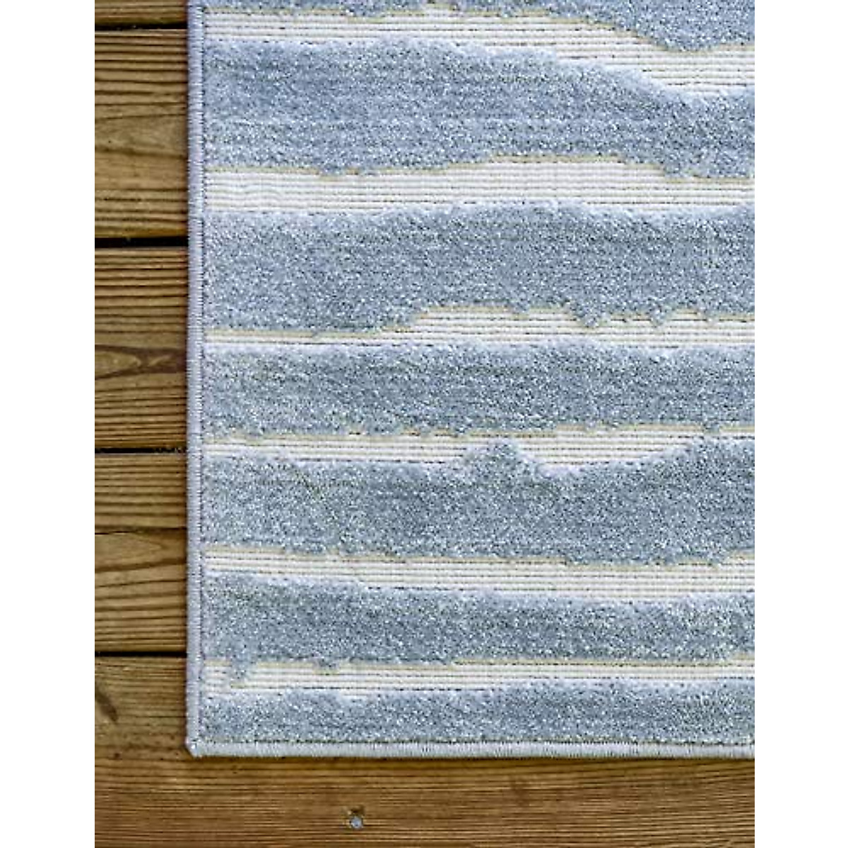 Unique Loom Sabrina Soto Outdoor Collection Geometric, Modern, Vibrant, Striped Carved Area Rug, 9 ft x 12 ft, Light Blue/Ivory