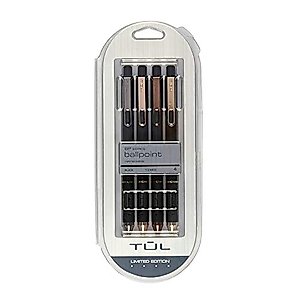 TUL Brilliance Pens, Ballpoint, Medium Point, 1.0 mm, Black Barrels, Black Ink, Pack of 4 Pens