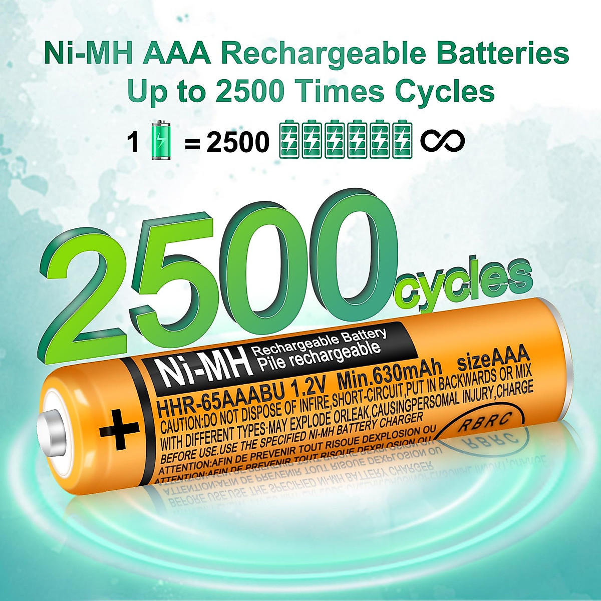6 Pack HHR-65AAABU NI-MH Rechargeable Batteries 1.2V 630mAh AAA Battery for Panasonic Cordless Telephone Batteries