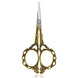 BIHRTC Vintage European Style Plum Blossom Scissors for Embroidery, Sewing, Craft, Art Work & Everyday Use (Gold)