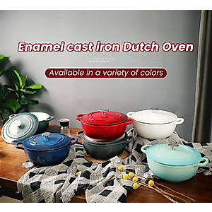 EDGING CASTING Enameled Cast Iron Dutch Oven Pot with Lid for Bread Baking, Enameled Bread Ovens, Suitable For Variety Stovetops, 5 Quart, White