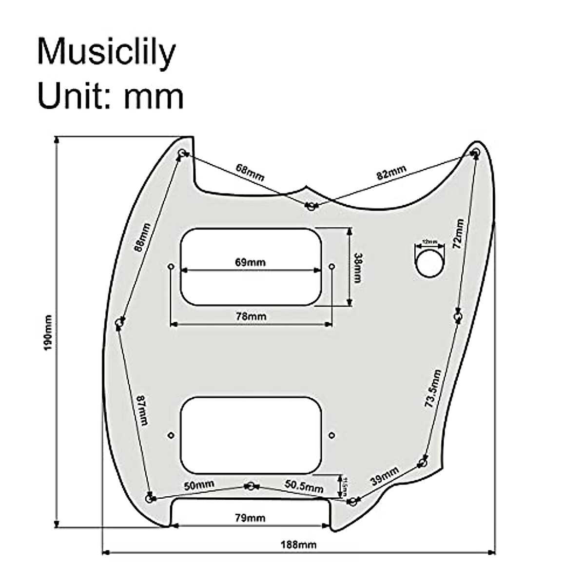 Musiclily Pro 9 Holes Round Corner HH Guitar Pickguard 2 Humbuckers for Squier Bullet Series Mustang Electric Guitar, 4Ply Vintage Tortoise