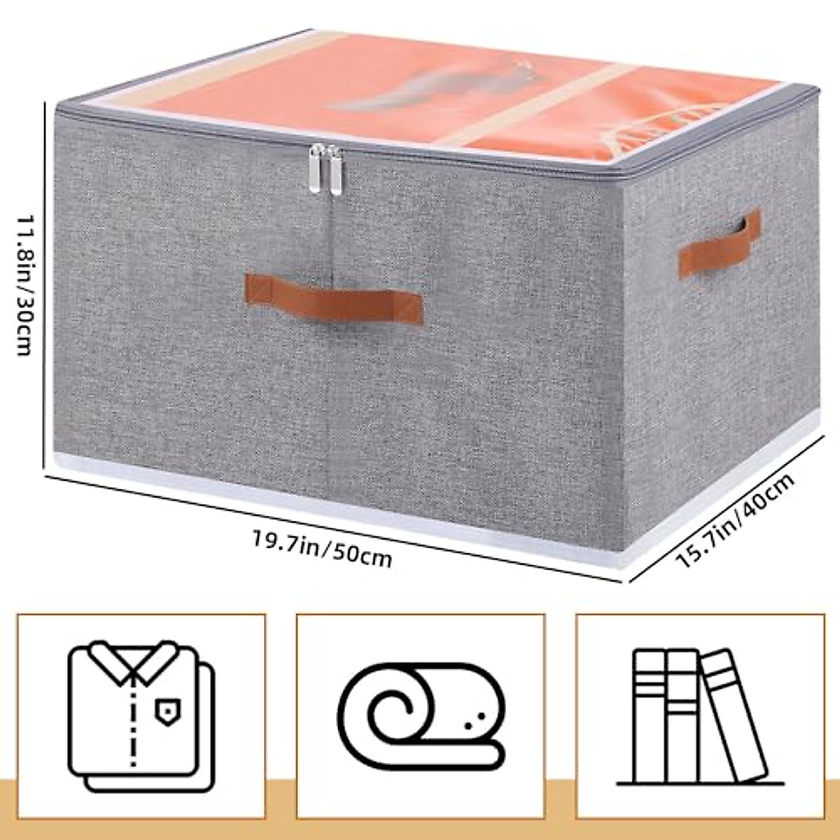OUTBROS Large Storage Bins with Lid, Foldable Storage Bags and Handle, Zipper Storage Boxes, Used for storing clothes, blankets, pillows, 19.7 x 15.7 x 11.8 inch, 2-Pack