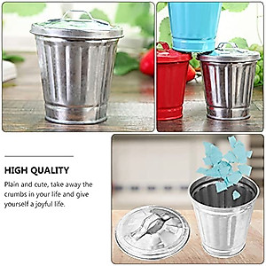 NUOBESTY Galvanized Trash Can with Lid Mini Wastebasket Trash Can Small Metal Buckets with Lids Mini Tabletop Trash Can Mini Metal Rubbish Bin Flower Pot Pen Holder(9.50X9.00X9.00cm)