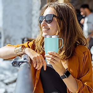 Abbrevi 20 oz Stainless Steel Tumbler with Handle Metal Insulated Coffee Travel Mug with Handle Double Wall Tumbler Cup with Handle and Lid, Mint Green 1 Pack