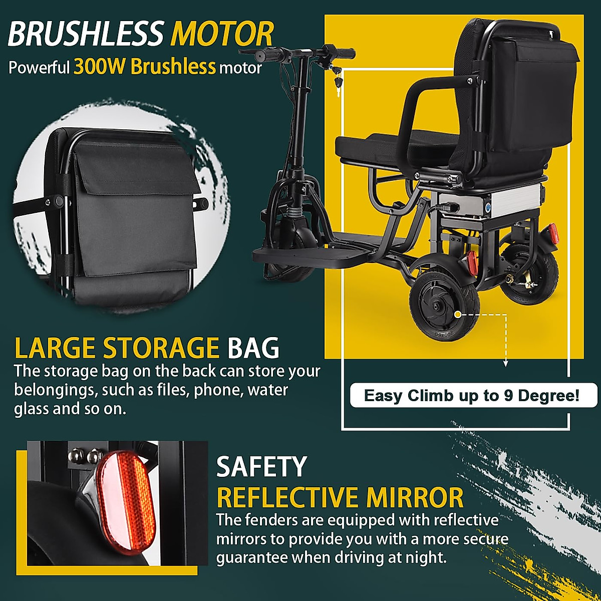 New Upgrade Folding Mobility Scooters, Lightweight Scooter Mobility for Adults, No Assembly Required, 20Miles Mobility Scooters for Adults, 3 Wheel Lightweight Mobility Scooter