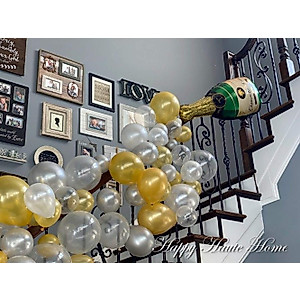 88 PCS Champagne Bottle Balloon Garland Arch Kit, Happy New Year Years Decorations, Gold Silver Clear Balloons for Birthday Wedding Baby Shower Bachelorette Anniversary Party Decorations
