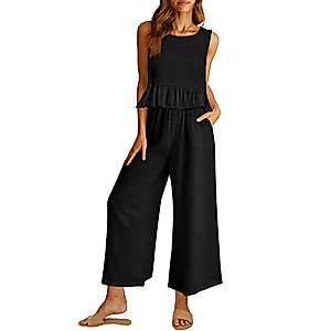 AUTOMET Two Piece Outfits for Women Fall Teacher Outfits 2023 Summer Vacation Beach Sleeveless Linen Crop Tank Top Casual Lounge Sets Comfy Tracksuits Long Pants Dressy Trendy Clothes