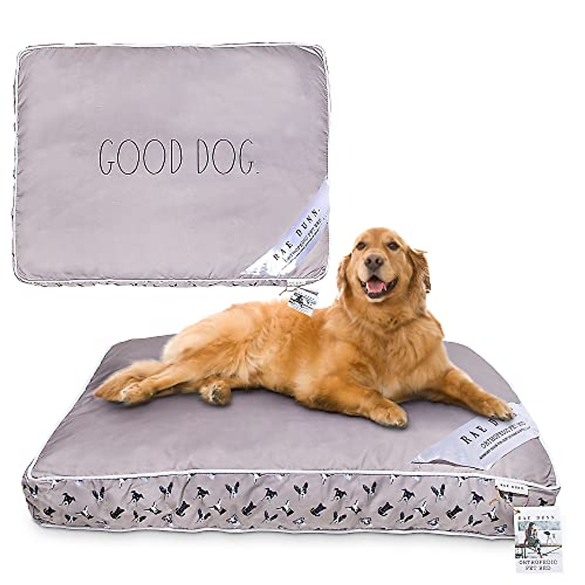 Rae Dunn Dog Bed, Memory Foam Pet Bed with Removable Cover for Small, Medium, and Large Dogs, Durable Dog Mattress, Large, Taupe