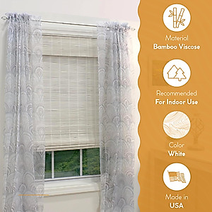 Radiance Cordless Bamboo Roman Shades for Windows - Matchstick Bamboo Blinds for Semi-Private Light Control - Easy to Lift & Fold Up Window Shades - White - 30" W x 64" L - (2215328E)