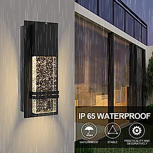 PARTPHONER LED Dusk to Dawn Outdoor Light Fixture Exterior Wall Sconces Porch Light 2 Pack Outside Wall Lights with Crystal Bubble Glass 12W Lumen 3000K for Doorway Garden Hallway Patio Living Room