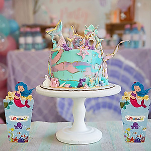Sumerk 12Pcs Mermaid Popcorn Boxes Candy Snacks Containers for Movie Night, Carnival, Theater Paper Popcorn Bags for Children's Baby Girls Birthday Party Decorations