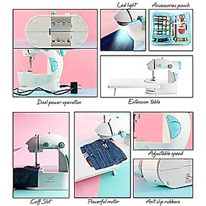 Mini Sewing Machine for Beginners, 122 Piece Kids Sewing Machine Ages 8-12 with Sewing Kit for Kids Ages 8-12, Portable Sewing Machines for Kids, Beginner Sewing Machine Kit, DIY Sewing Book & More