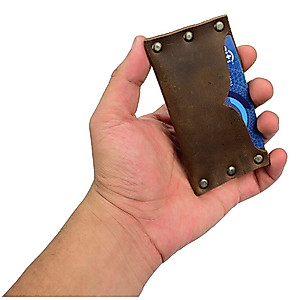 Hide & Drink, Leather Riveted Card Holder, Holds Up to 3 Cards, Cash Organizer, Accessories, Handmade Includes 101 Year Warranty :: Bourbon Brown