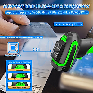 2D UHF RFID Wireless Bar Code Scanner Ultra-Long Distance Reading Industrial Barcode Scanner,1D/2D/QR&USB Wired &USB Wired and BT Wireless 2.4Ghz 3 in1 Barcode Reader for Inventory,Remote Items etc