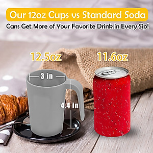 zoeynex Reusable Plastic Cups (12 oz) - Set of 4 | Unbreakable Plastic Coffee Mugs with Handles | Dishwasher and Microwave Safe | BPA Free & Eco-Friendly | Ideal Plastic Drinking Cups for Kitchen