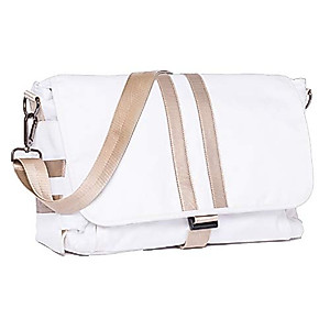 E.C.Knox Diaper Bag Backpack/Tote, with Built-in Baby Wipes Dispenser, Fold-Out Changing Pad, Stroller Hooks, 15 Pockets, Durable Nylon with Zip-Out Washable Canvas Lining, White