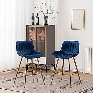 Sidanli 24 Inch Bar Stools, Gold Bar Stools Set of 2, Blue Velvet Counter Height Stools.