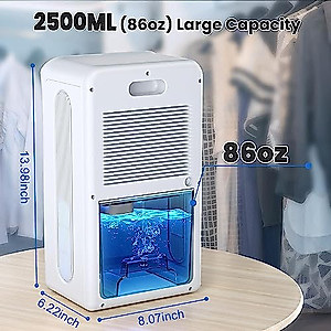Dehumidifiers for Home, Up to 800 Sq.ft, 86oz Water Tank, Dehumidifiers for Bedroom with Essential Oil Diffuser, 7 Color LED Light, 24H Timer, Auto Shut-off, Ideal for Bathroom Basement Closet RV