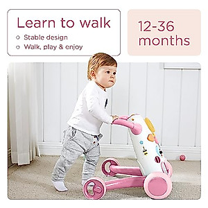 KÜB Baby & Toddler Interactive Push Walker, Educational Music Lights and Activities, Adjustable Speed Wheels, Safe & Stable,Pink,Girls Toy