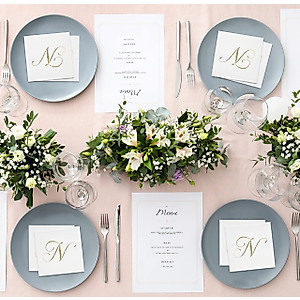 Gift Boutique 100 Gold Monogram Cocktail Napkins Letter N Disposable Paper Pack Elegant Metallic Golden Foil Hand Napkin for Powder Room Wedding Holiday Birthday Party Baby Shower Decorative Towels