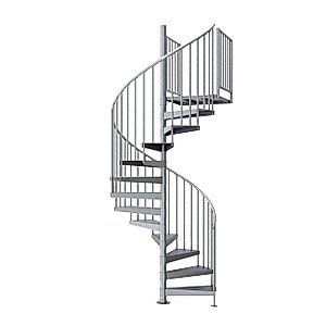 Mylen STAIRS Reroute Galvanized Exterior 60in Diameter, Fits Height 136in - 152in, 2 36in Tall Platform Rails Spiral Stair Kit