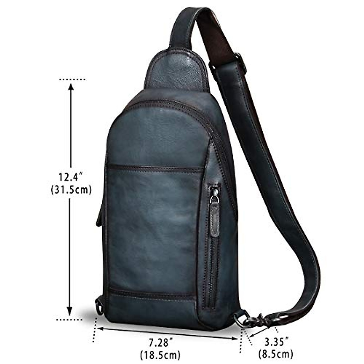 IVTG Genuine Leather Sling Bag for Men Crossbody Hiking Backpack Vintage Handmade Chest Shoulder Daypack (Gray)