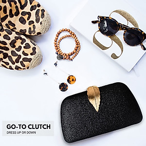 Before & Ever Women's Small Black Sparkle Clutch, Evening Handbag for Women - Formal Crossbody Purse