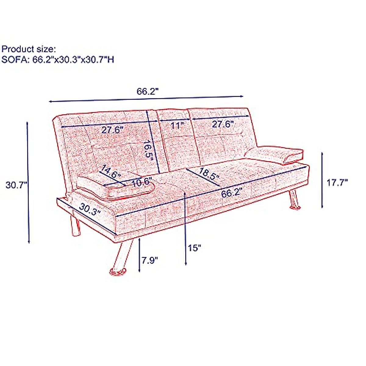 LTT Futon Sofa Bed, Sleeper Sofa, Folding Sofa Bed Dual-Purpose Multi-Functional Folding Bed Suitable for Small Space Configuration Apartment Dormitory
