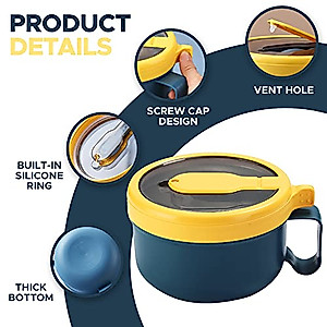 MON10 Microwave Ramen Bowl Set Noodle Bowls With Lid and Spoon, Microwave Safe Ramen Cooker Noodle or Soup Bowl, BPA Free, Office College Dorm Room essential Instant Cooking (Yellow)