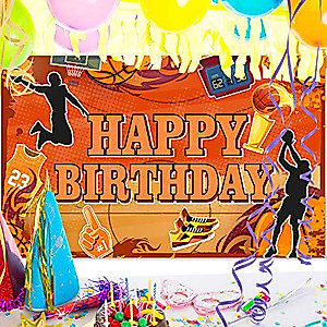 Basketball Happy Birthday Backdrop Banner Basketball Theme Party Decoration Sports Theme Birthday Photography Background Supplies Basketball Court Stars Photo Booth Props for Kids Boys Birthday Party