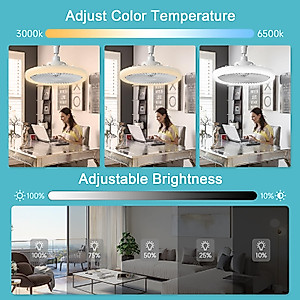 Ceiling Fan with Lights and Remote - Small Ceiling Fan Light 10 inch Bladeless Screw in Socket Fan Dimmable 3 Colors LED Lights E27 Base Mini Fandelier Ceiling Fan for Bedroom Kitchen Indoor White