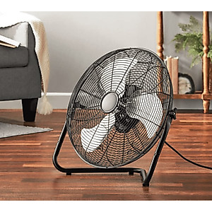 MatYas 20 inch 360 Degree Pivot High Velocity Steel Floor Fan, Black