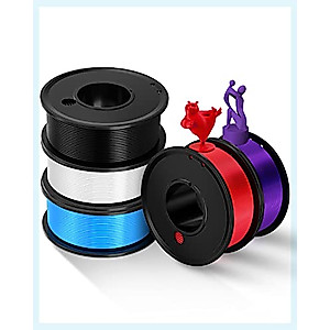 Haosegd 3D Printer Filament PLA 1.75mm 3-D Printing Materials 5 Colors Bundle Print Filiment 1.75 mm White Black Red Blue Purple Dimensional Accuracy ±0.02mm Fillament Spool Vacuum Packaging 250G X 5