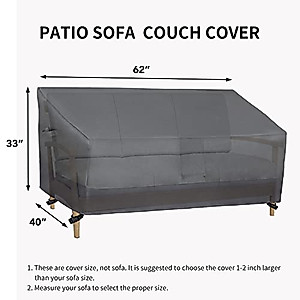 Easy-Going Waterproof Outdoor Couch Cover, Heavy Duty 3-Seater Patio Sofa Cover, Winchdproof Outdoor Furniture Cover with Air Vent (62Wx40Dx33H inch, Gray/Dark Gray)