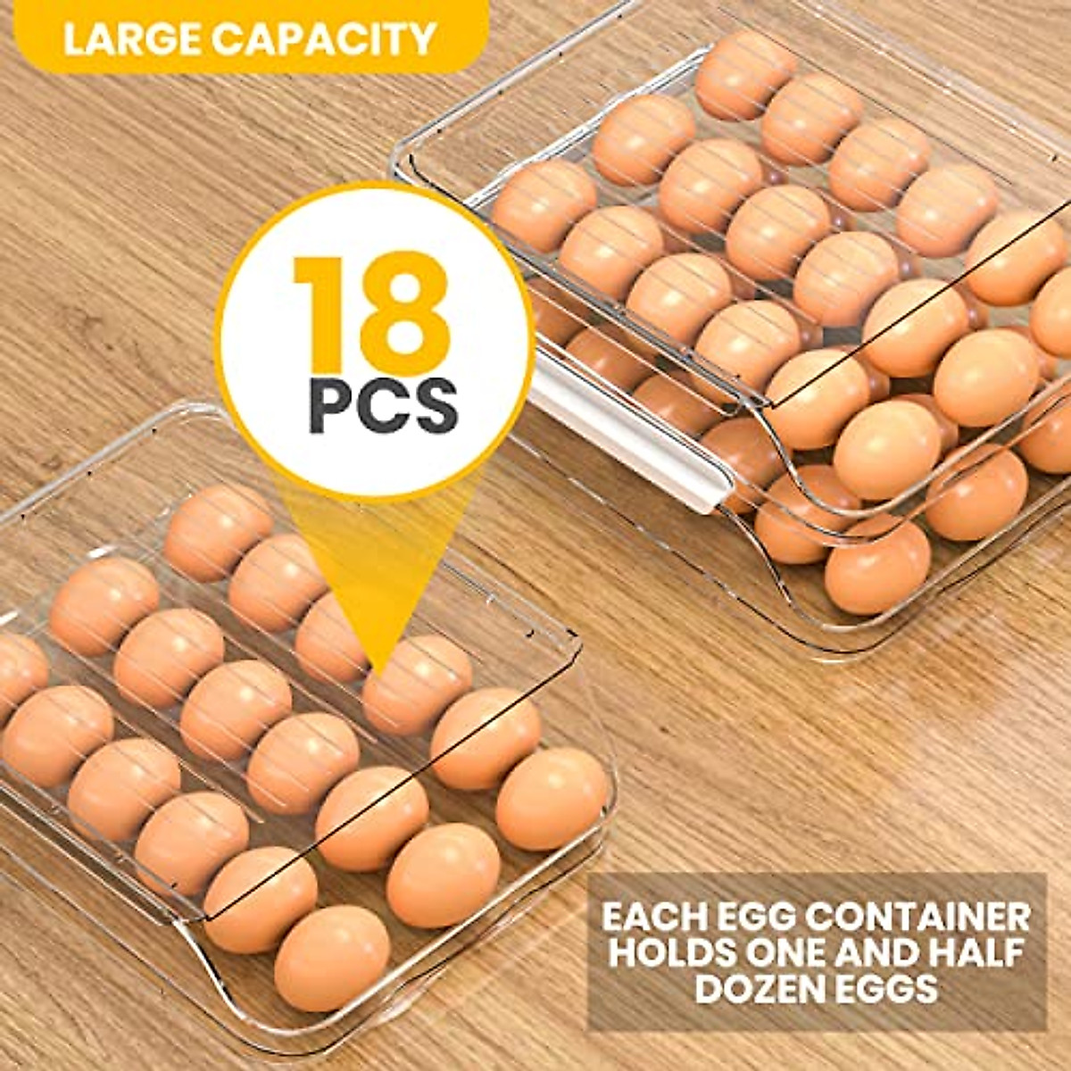 Utopia Kitchen Rolling Egg Container for Refrigerator with Lid - Pack of 2 Stackable Plastic Egg Holder for Refrigerator - Terrazo Egg Tray for Refrigerator or Fridge Organizer