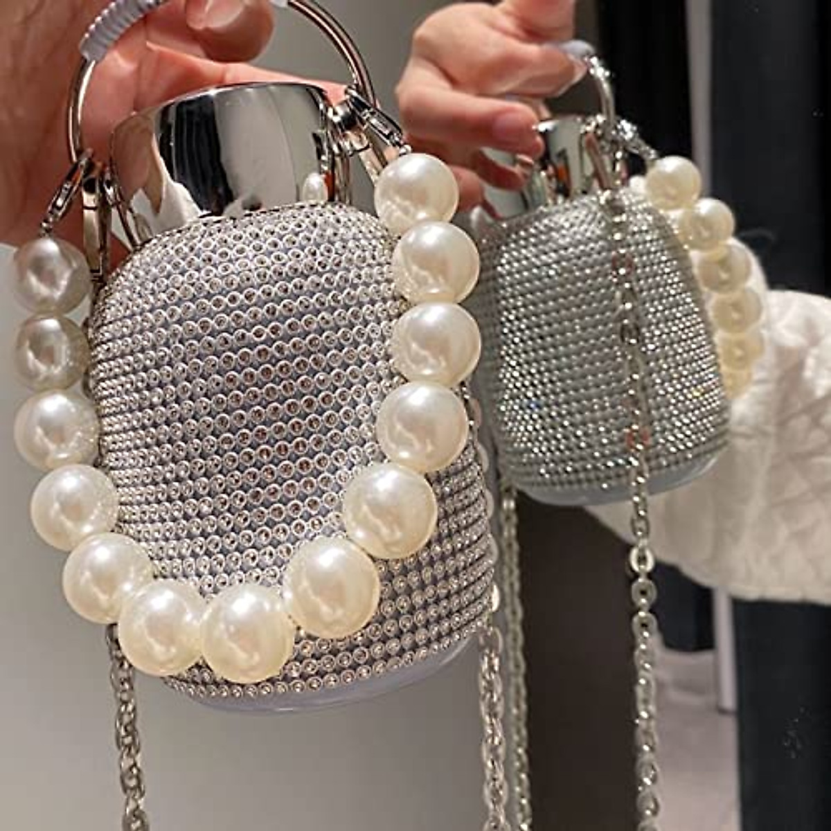 CLOTHIUM Diamond Water Bottle230ml,Leak-proof Rhinestone Studded Insulated Tumbler,Heat Resistant Crystal Water Glass with Lanyard for Birthday Christmas (Silver,one size)