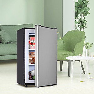 Upright Freezer 3.6 Cubic Feet, Mini Freezer with Removable Baskets, 3 Level Adjustable Temperature from -13°F to 23°F, Manual Defrosting, Reversible Stainless Steel Door, Suitable for Home, Silver