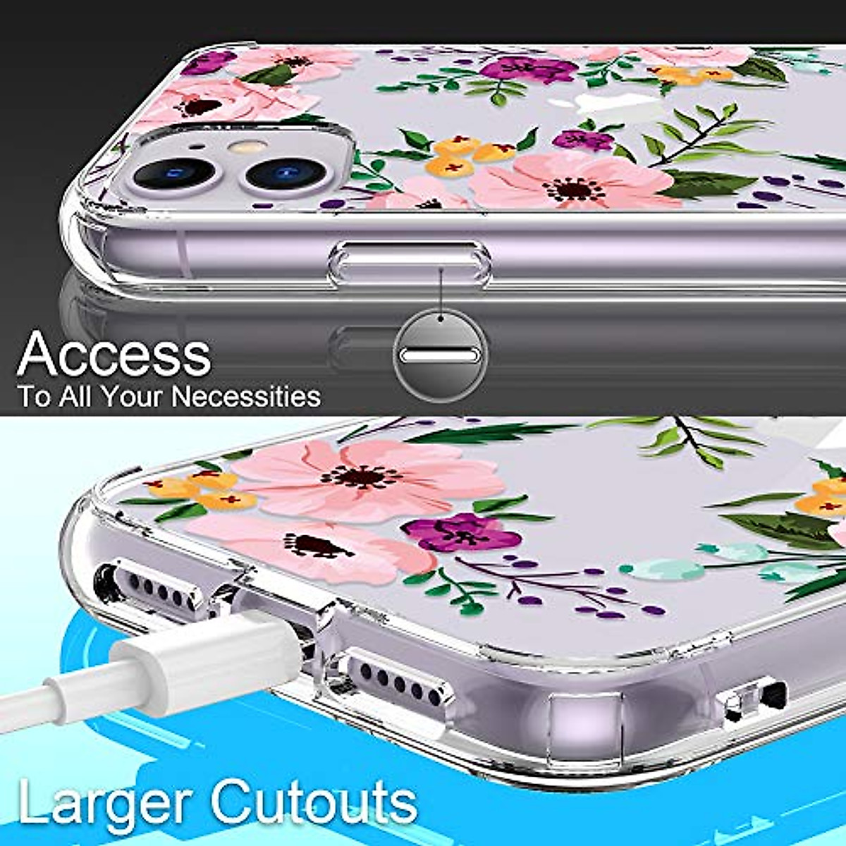 GiiKa iPhone 11 Case with Screen Protector, Clear Heavy Duty Protective Case Floral Girls Women Shockproof Hard PC Back Case with Slim TPU Bumper Cover Phone Case for iPhone 11, Small Flowers