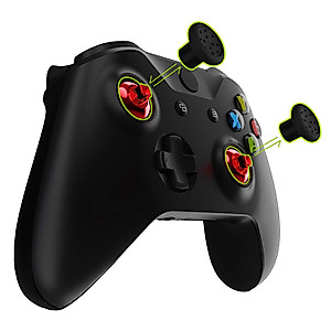 eXtremeRate ThumbsGear Interchangeable Thumbstick for Xbox Controller - Improve Comfort - Chrome Red 3 Height Domed & Concave Grips Ergonomic Adjustable Joystick for Xbox Core, for Xbox One S/X/Elite