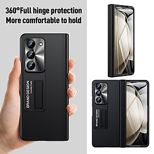 LEIAU for Samsung Galaxy Fold 5 Case: Luxury Genuine Leather case with Full Cover Hinge Protection & Screen Protector & Kickstand - Shockproof Protective Phone Case for Galaxy Z Fold 5 5G 2023 Black