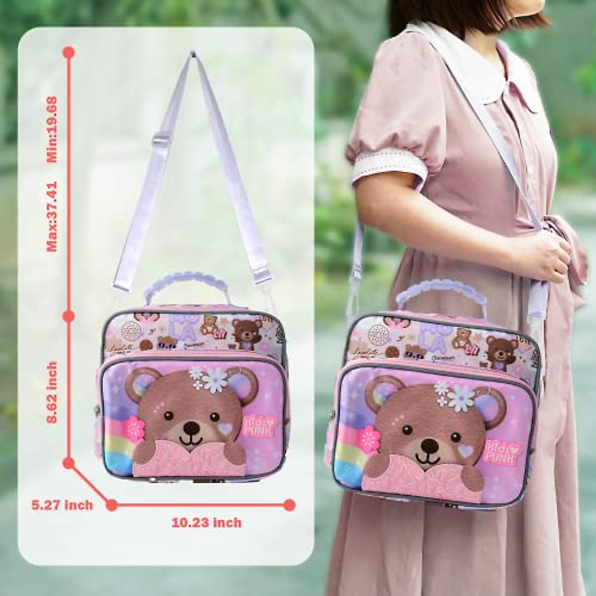 Lunch Box Kids Lunch Box for Boys and Girls Kids Cute Bear Lunch Bag With Water Bottle Holder Girls Lunch Box Insulated Lunch Bag Bento Lunch Box For Kids
