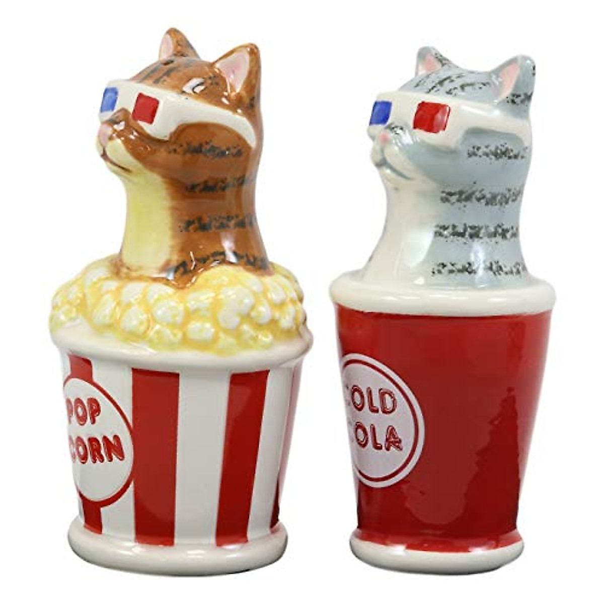 Ebros Funky Cats With Cinema 3D Glasses Sitting In Soda Pop Cup And Popcorn Tub At The Movies Salt And Pepper Shakers Set Ceramic Figurines Party Kitchen Tabletop Cat Decor Collectible