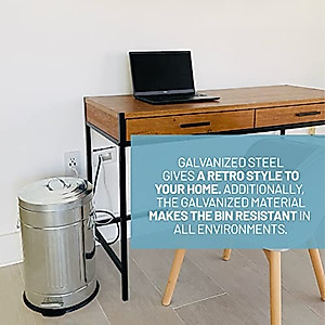 AWENN Step Trash Can with Lid and Pedal 20 Liter / 5.3 Gallon, Vintage Garbage Bin for Kitchen, Office, Home, Pet Waste Container - Retro Metal Wastebasket W/Step Pedal, Silver