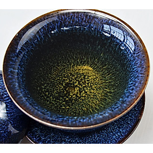 Liang baobao Porcelain Gaiwan 6oz Teacup Color Glazed Cups Tureen Chinese Sancai Cover Bowl Lip Saucer Set (Blue)