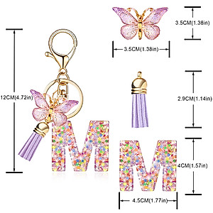 OKAICEN Fashion Snowflakes Alphabet Initial Letter Keychain Purple Tassel Butterfly Pendant Key Ring for Purse Handbags Women Girl ('M')